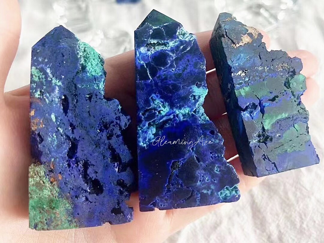 Raw Azurite Specimen With Malachite Tower Azurite Obelisk Crystal Gift ...