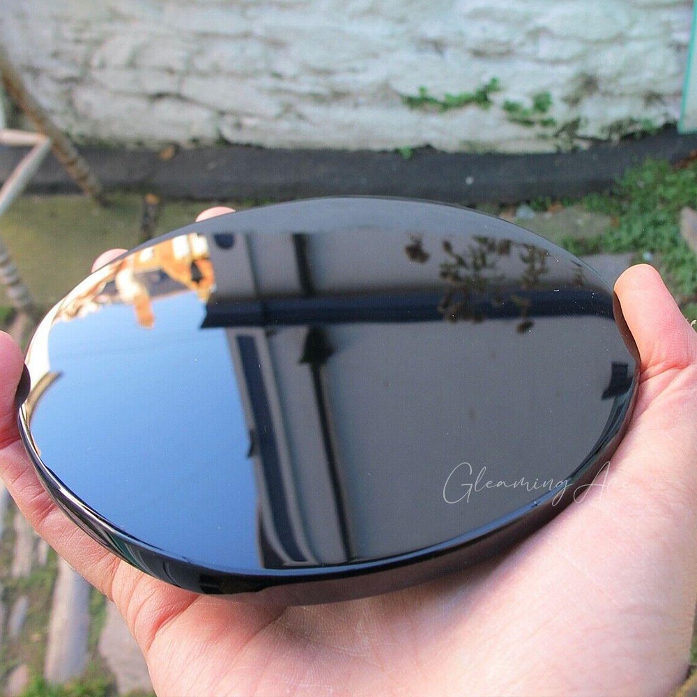 Natural Black Obsidian Stone Scrying Mirror, Crystal Scrying Mirror ...