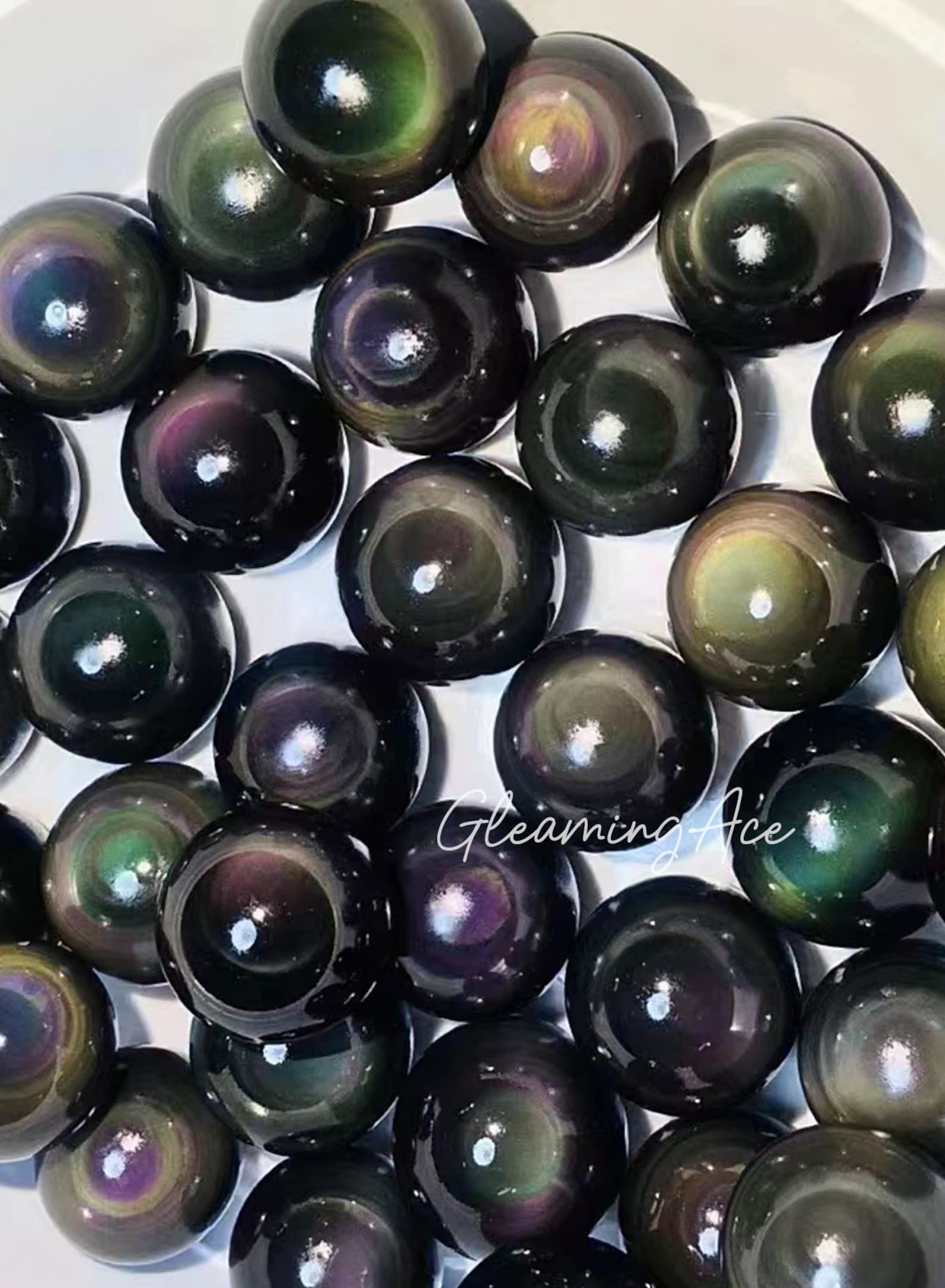 High Quality Rainbow Obsidian Sphere, Natural Rainbow Black Obsidian ...
