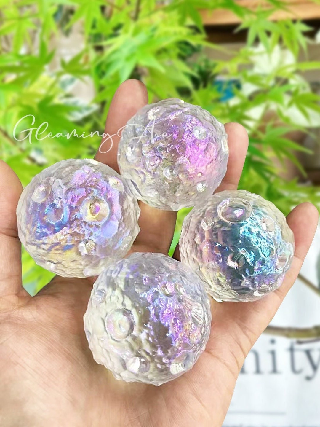 Aura Quartz Full Moon Sphere, 40mm Carving Angel Aura Sphere, Crystal ...