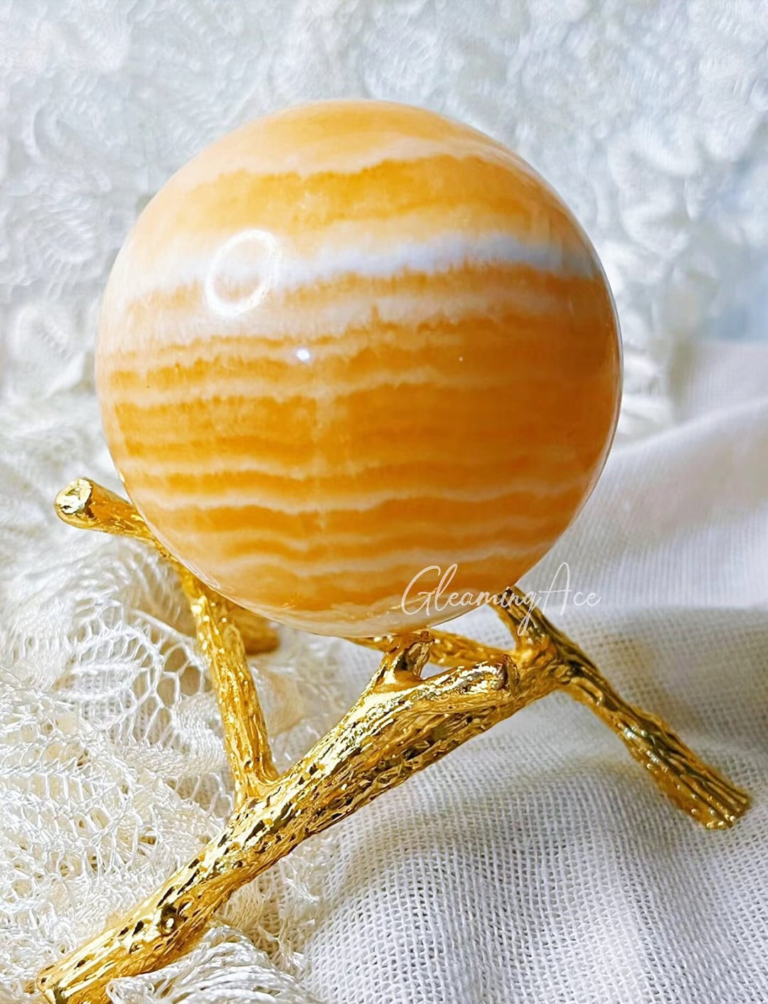 Natural Orange Calcite Sphere, Polished Yellow Calcite Ball Mineral ...