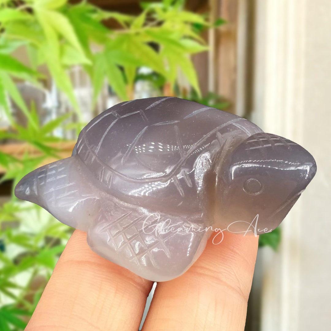 2" Natural Gray Agate Sea Turtles, Hand Carved Quartz Crystal, Home ...