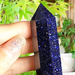 Natural Blue Goldstone Tower, Sandstone Tower Handmade Point, Crystal ...