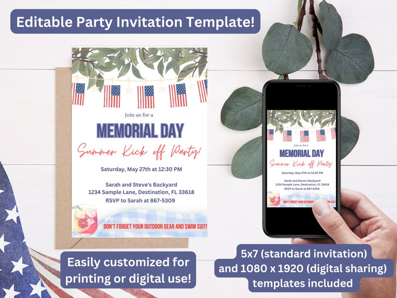Memorial Day Party Invitation Memorial Day Picnic Invite - Etsy