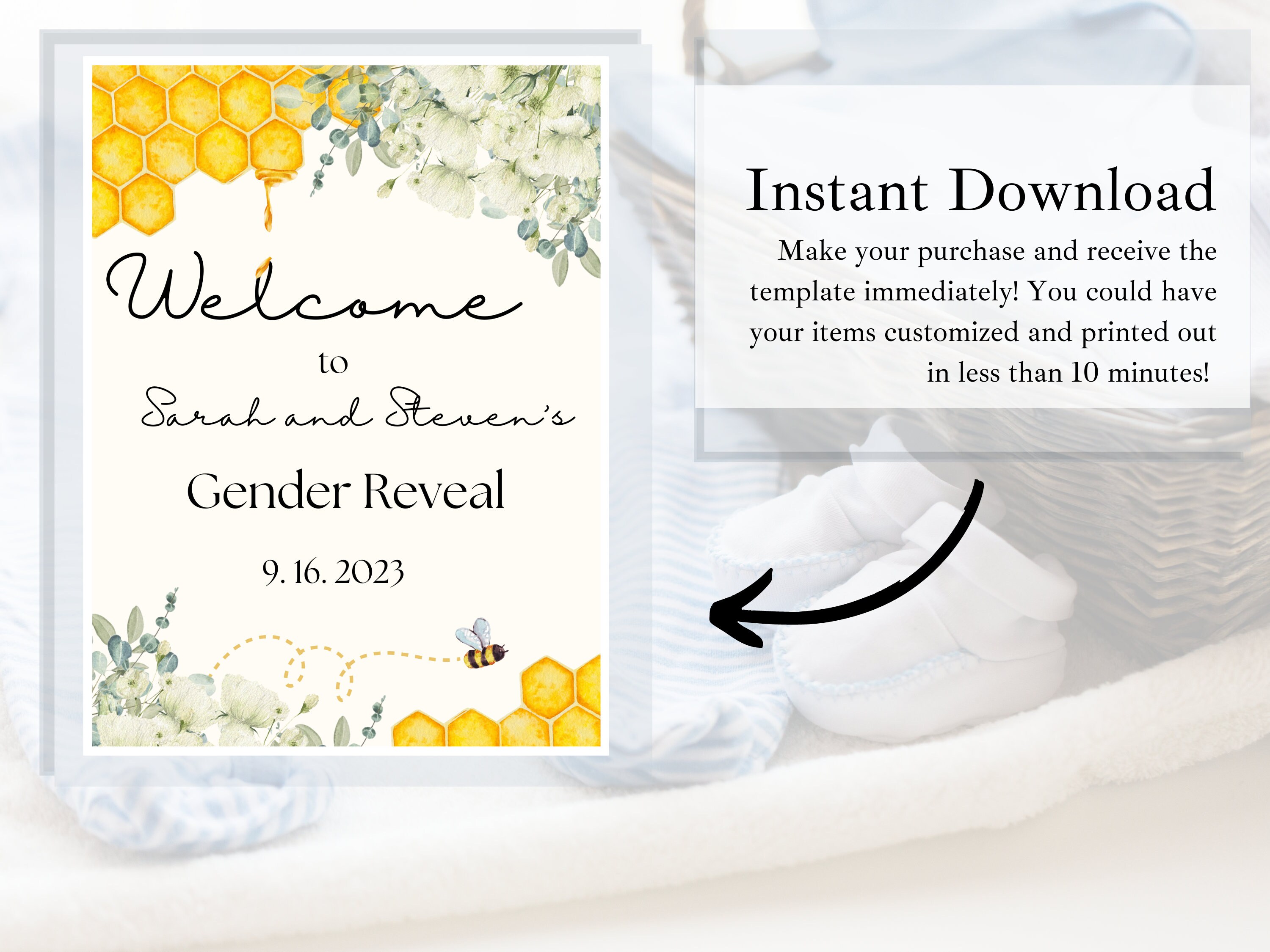 Editable Honey Bumble Bee Baby Shower Sprinkle Welcome Sign Yard Sign ...