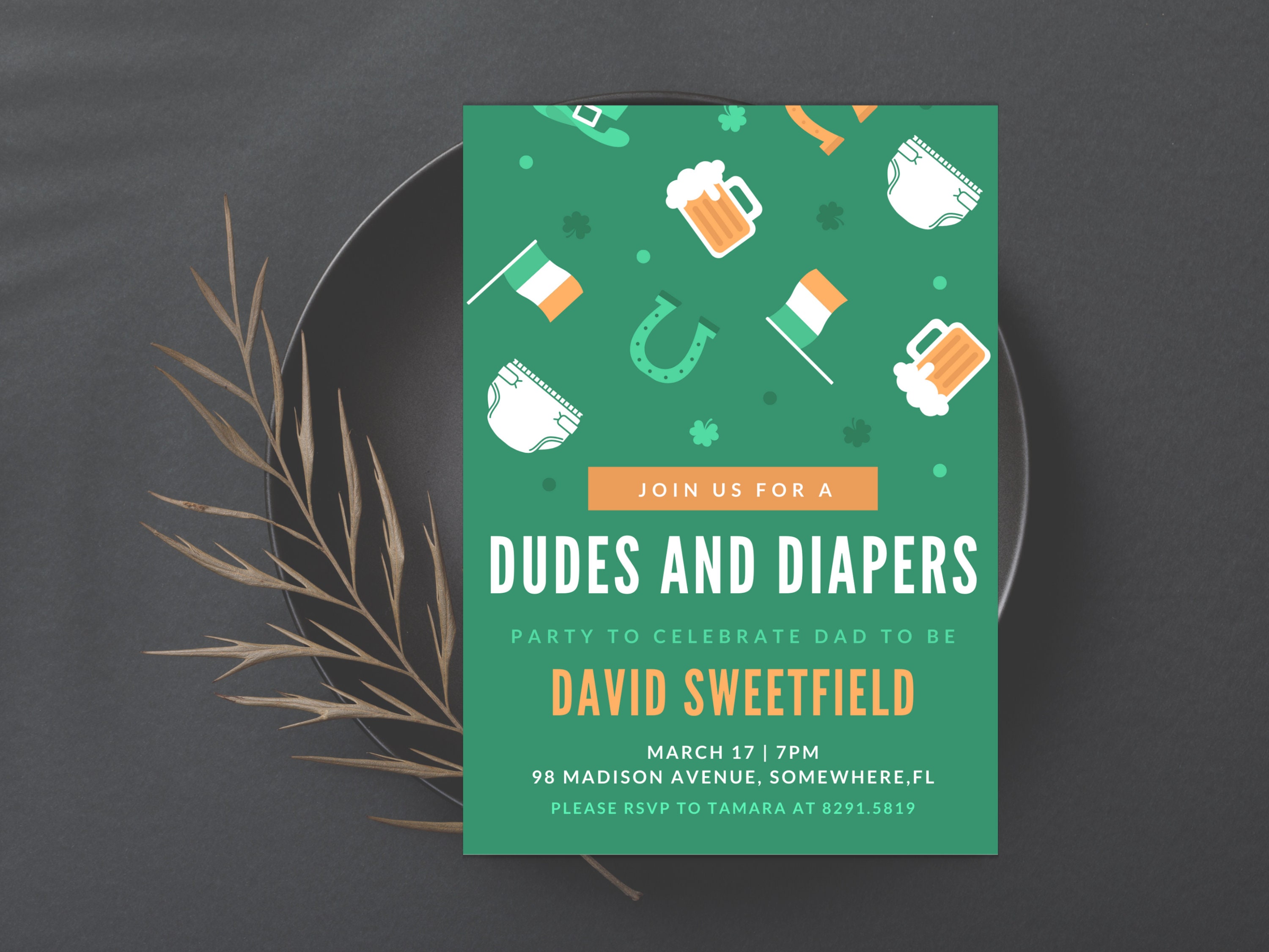 Dudes and Diapers Party Template, Diaper Party Invitation, Dad's Baby ...