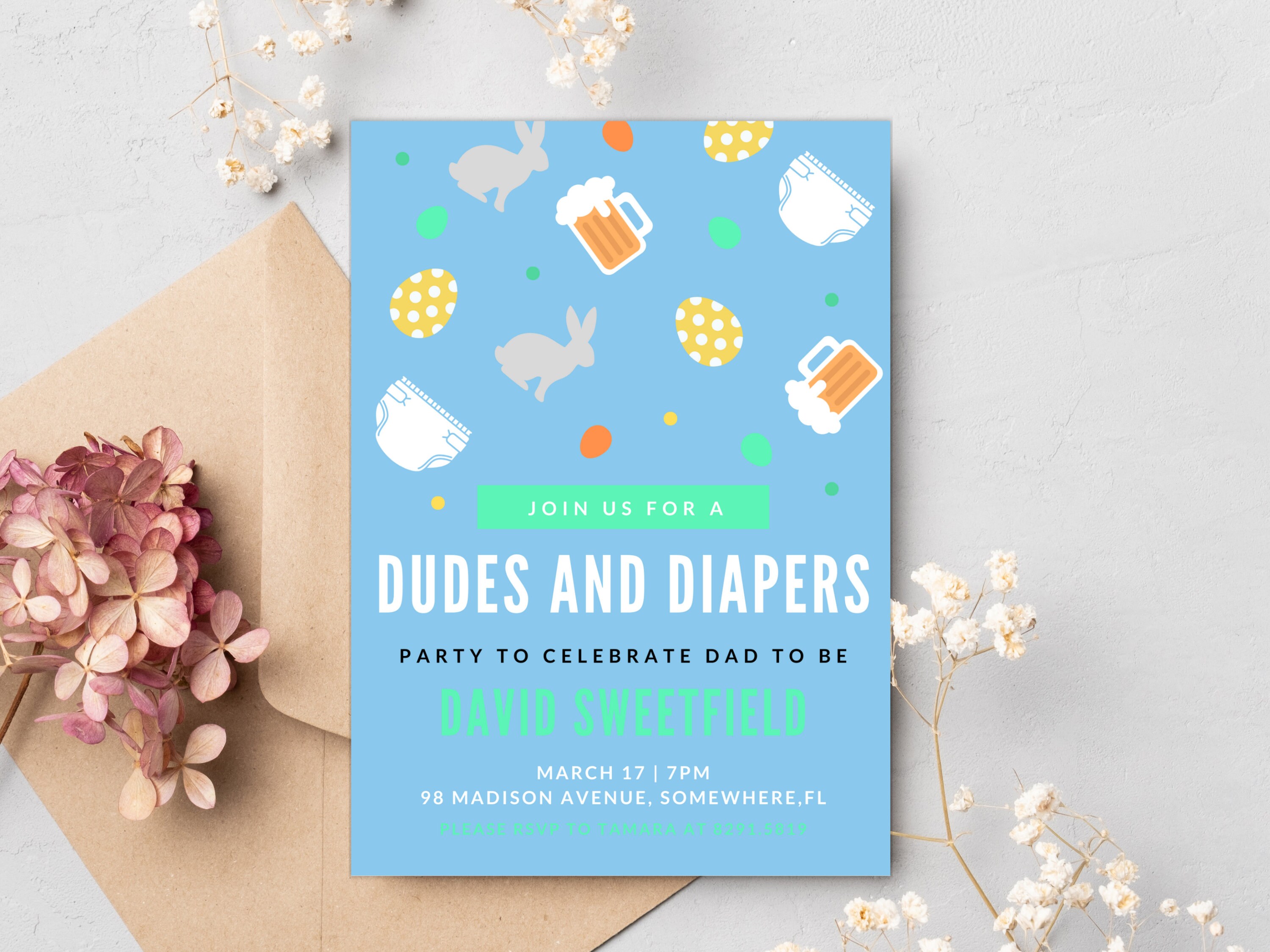 Dudes and Diapers Party Template, Diaper Party Invitation, Dad's Baby ...