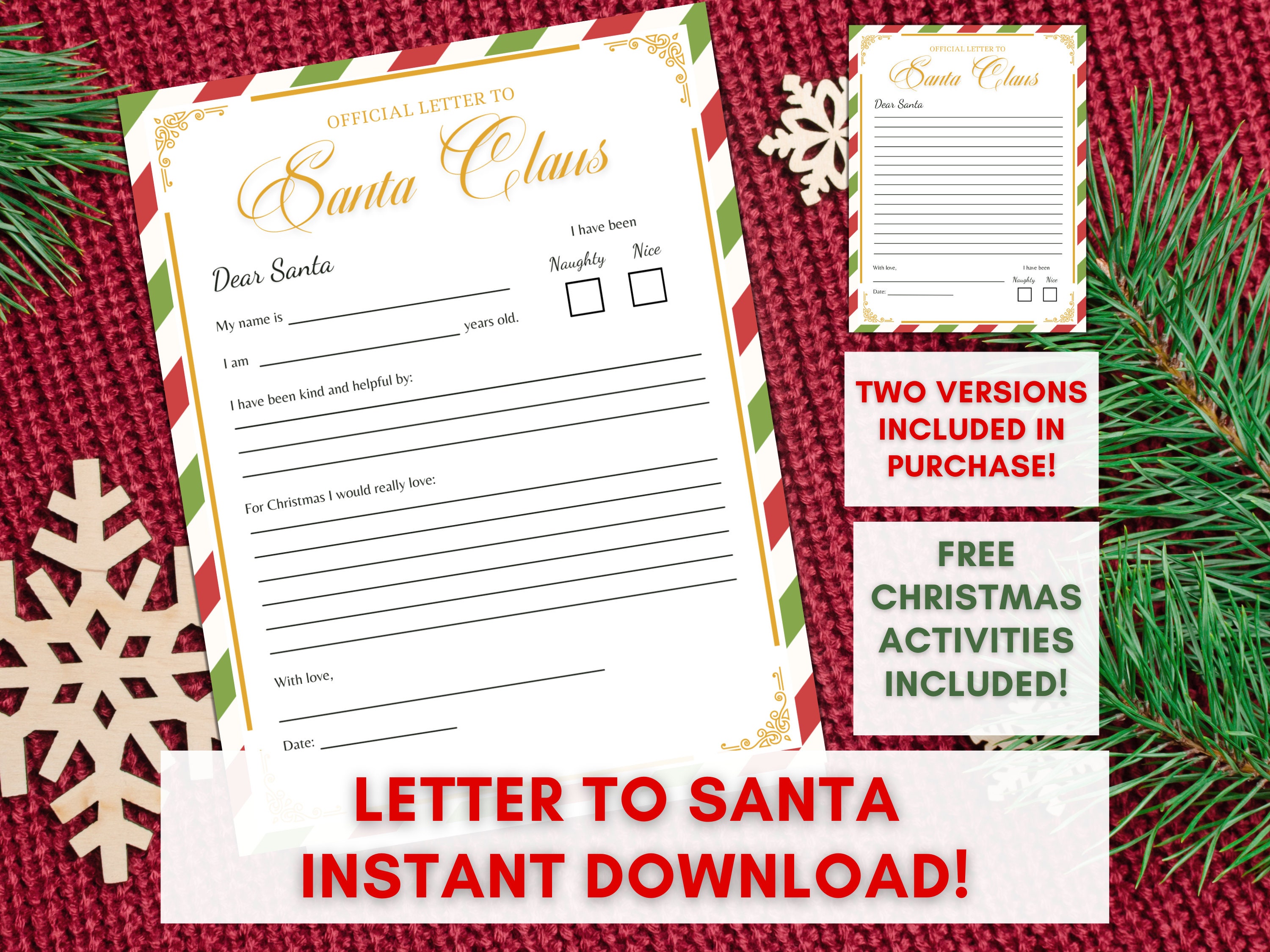 Letter to Santa Kid Printable Dear Santa Letter Template - Etsy