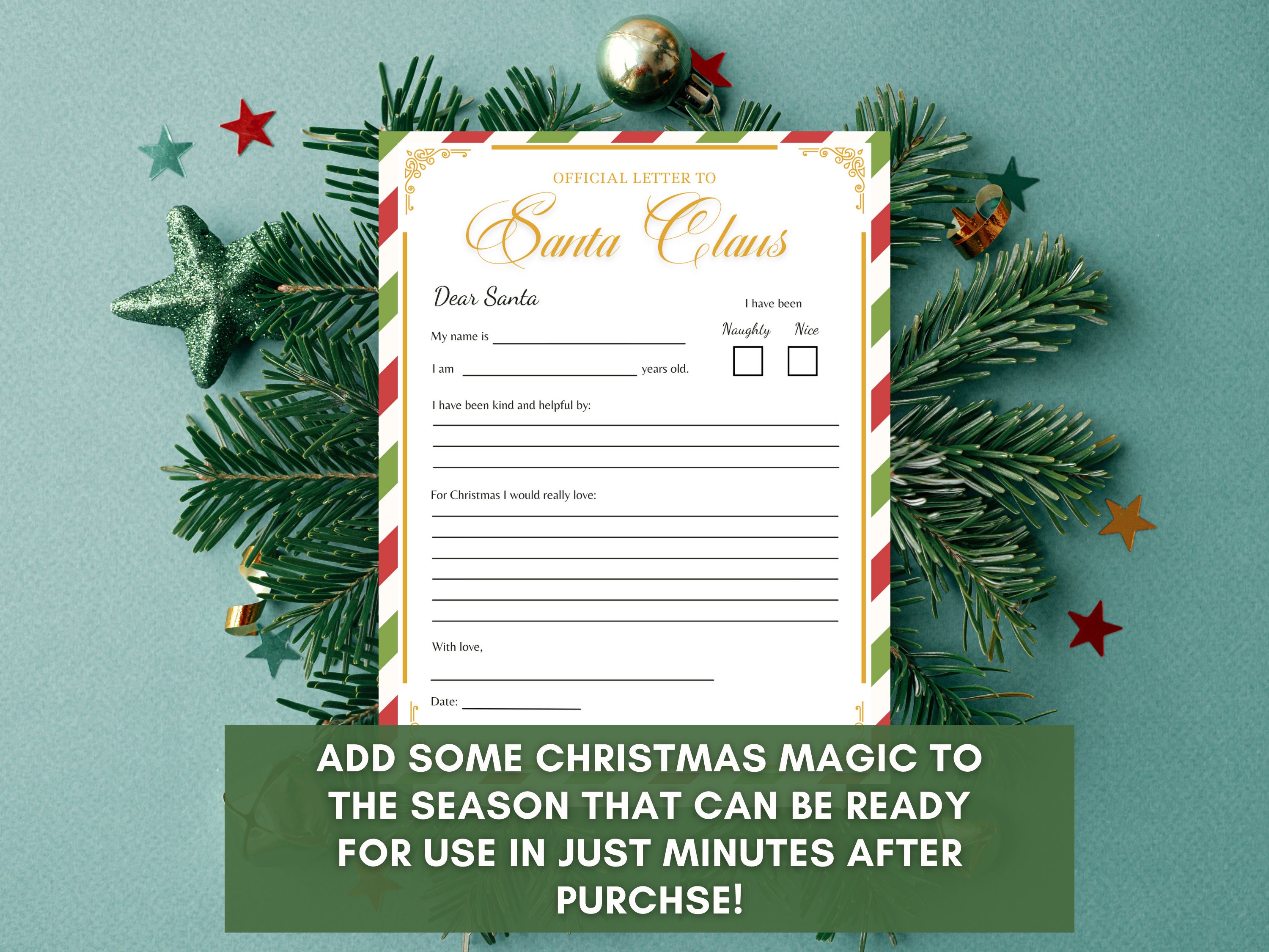 Letter to Santa Kid Printable Dear Santa Letter Template - Etsy