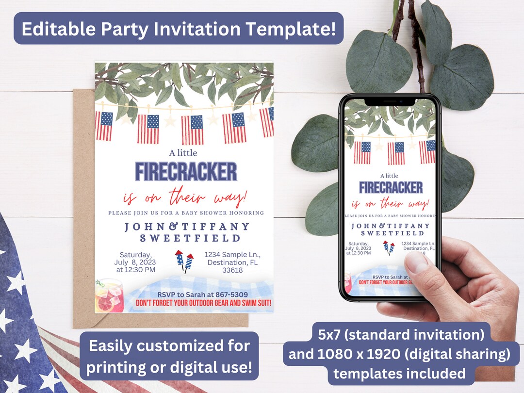 Firecracker Shower Invitation, Fourth of July Baby Shower Invite ...