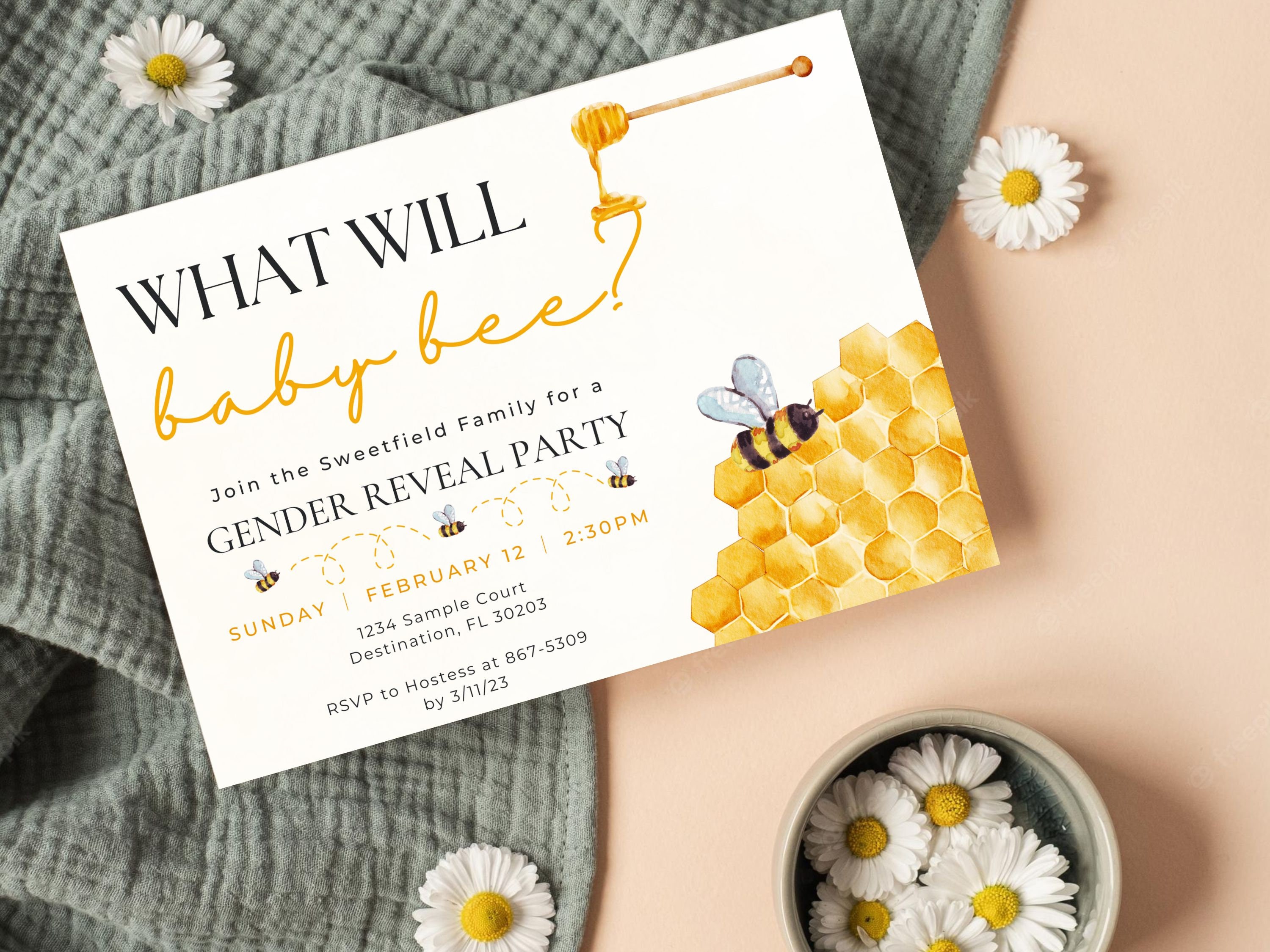 Editable Bee Gender Reveal Invitation What Will Baby Bee Invitations ...