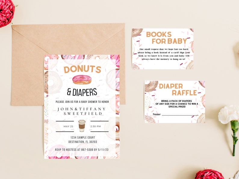 Editable Donuts and Diapers Baby Sprinkle Bundle, Donut Baby Sprinkle ...