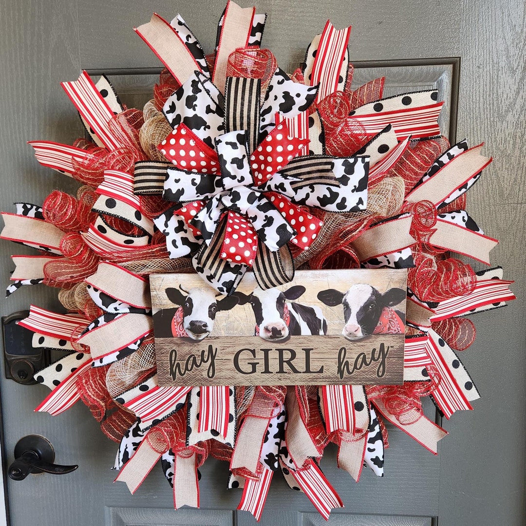 Hey Girl Hey, Cow Wreath, Farmhouse Wreath, Summer Wreath, Cow Decor ...