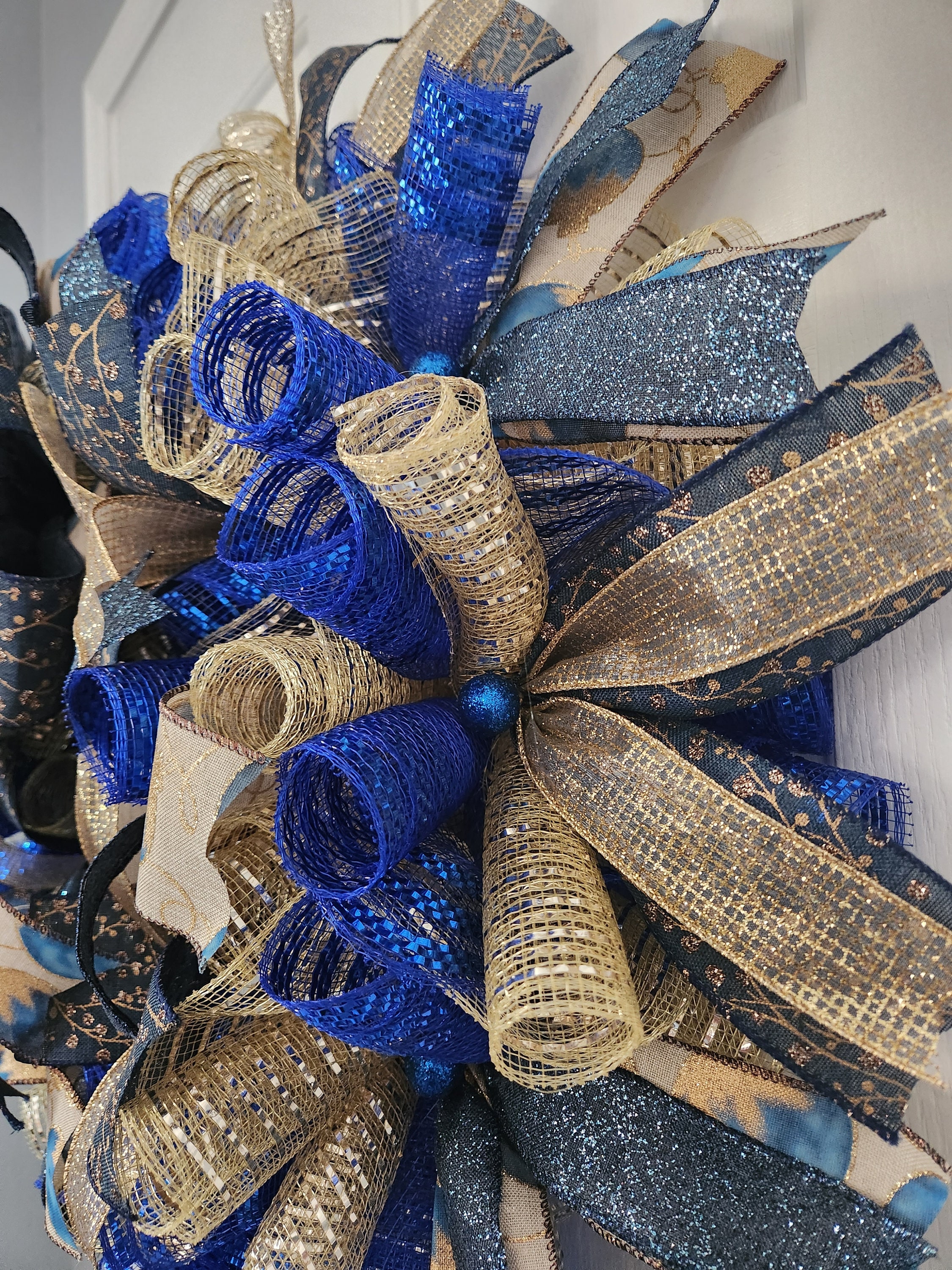 Gorgeous Blue and Gold Winter Wreath, Great for All Winter, Front Door ...