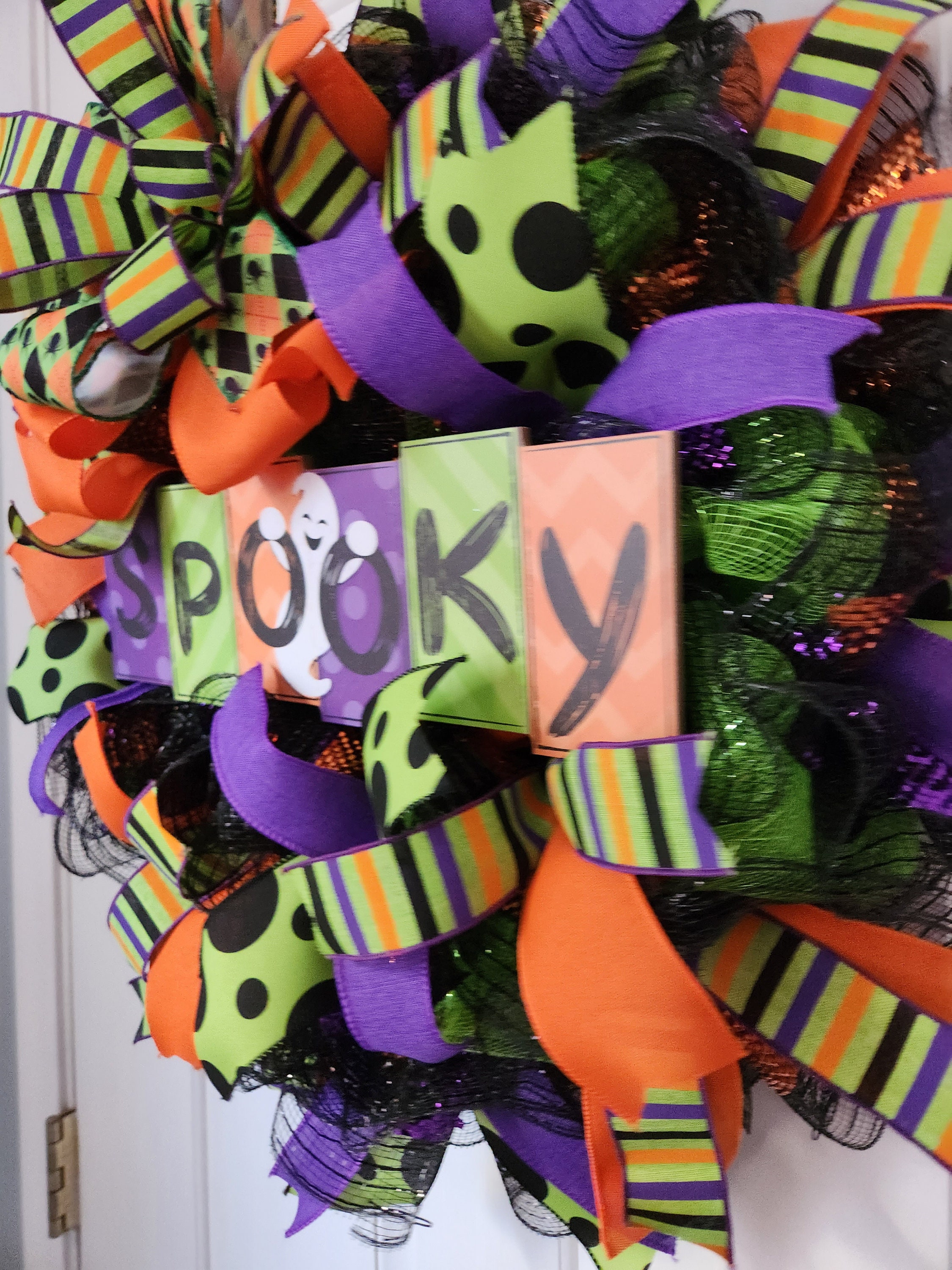 Spooky Wood Sign With Ghost, Block Letters, Halloween Wreath, Orange ...