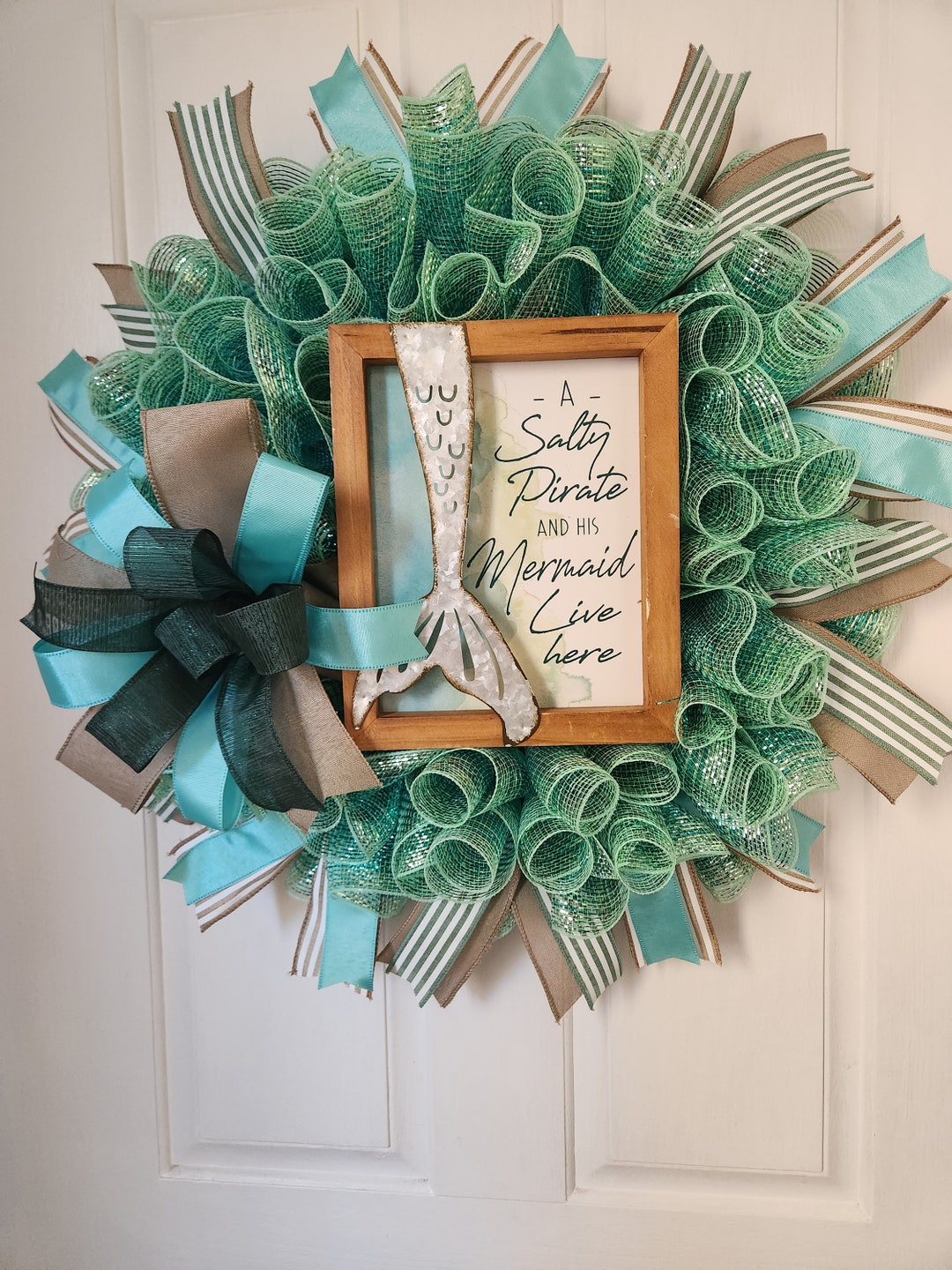 A Salty Pirate and His Mermaid Live Here Wood and Metal Sign With ...