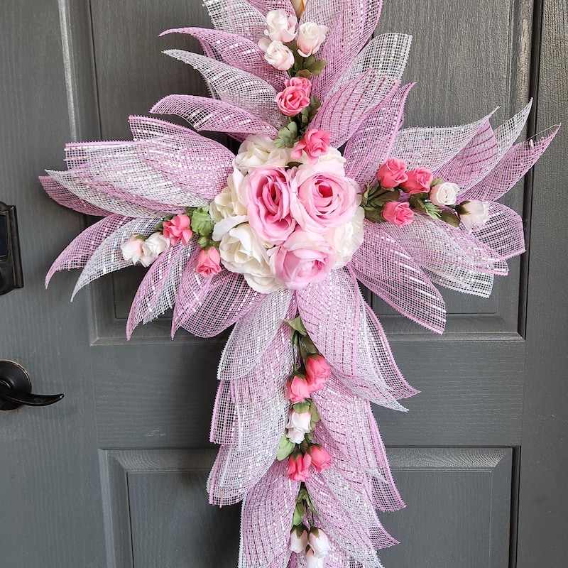 Deco Mesh Cross Wreath - Etsy