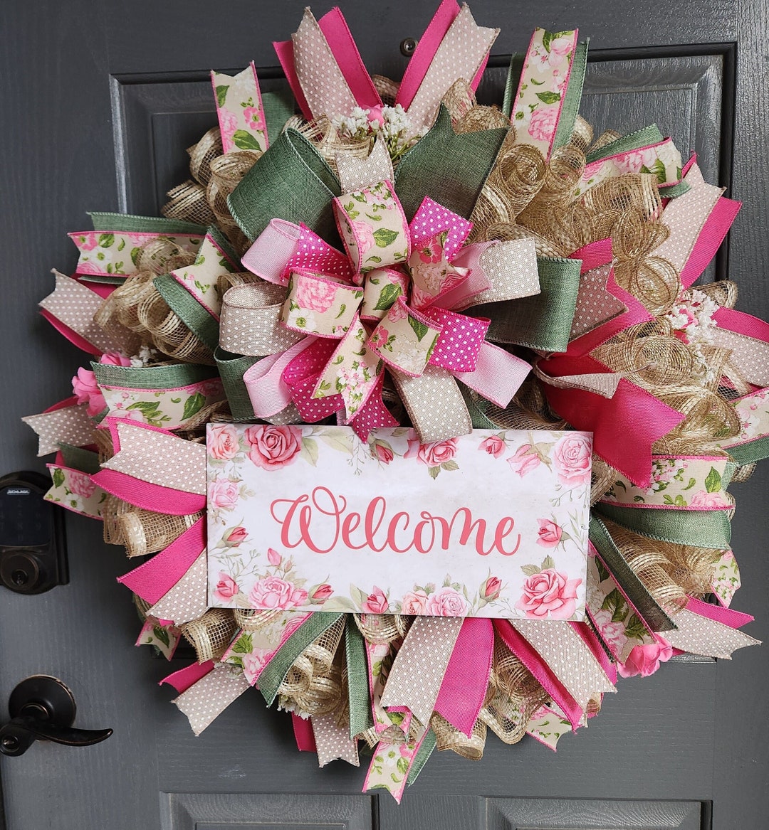 Rose Welcome Wreath: Victorian Floral Door Decor - Etsy