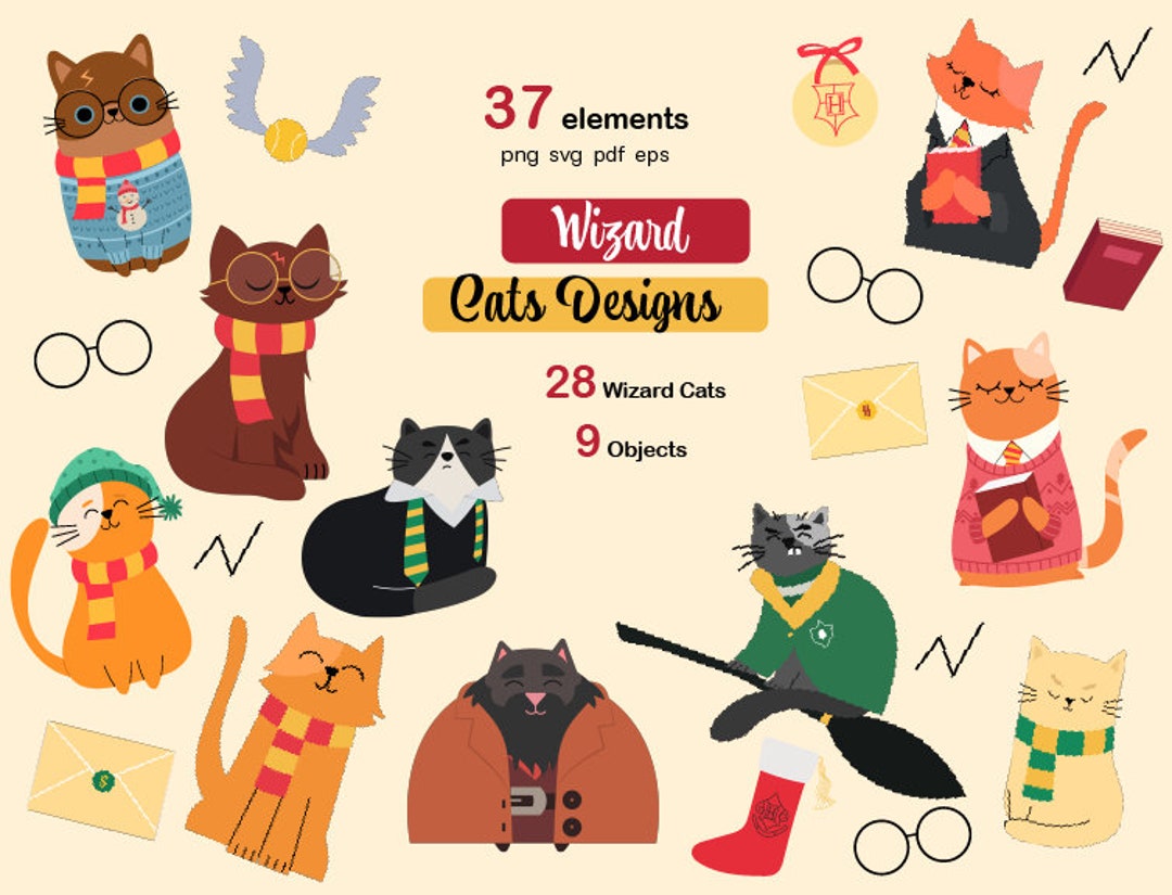 Wizard Cats Design, Magical Cat, Clipart, Wizard Png, Wizard School ...