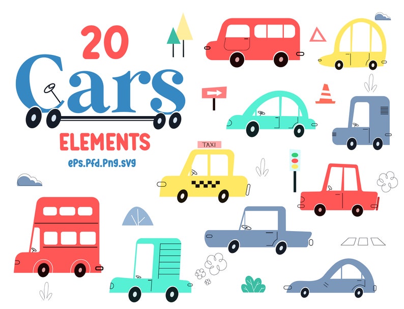 Cars Clipart Design, Cars Clipart Bundle, Preschool Clipart, Cars ...