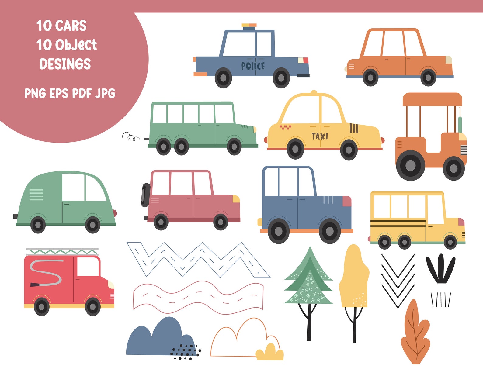 Cartoon Cars Clipart, Kids Vehicle Designs (svg, Png, Eps, Pdf) - Etsy