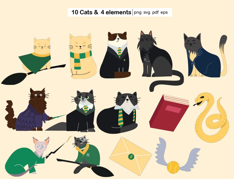 Wizard Cats Design, Magical Cat, Clipart, Wizard Png, Wizard School ...