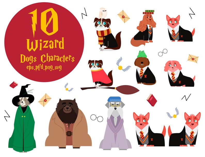 Wizard Design, Dogs Clipart, Magician Clipart Bundle, Planner Sticker ...