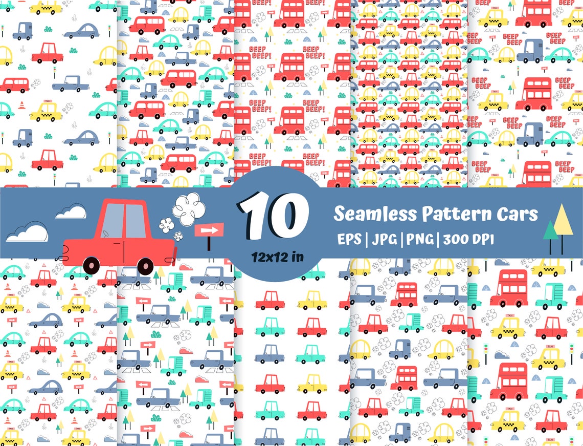 Cars Seamless Pattern, Kids Clip Art (digital Download) - Etsy