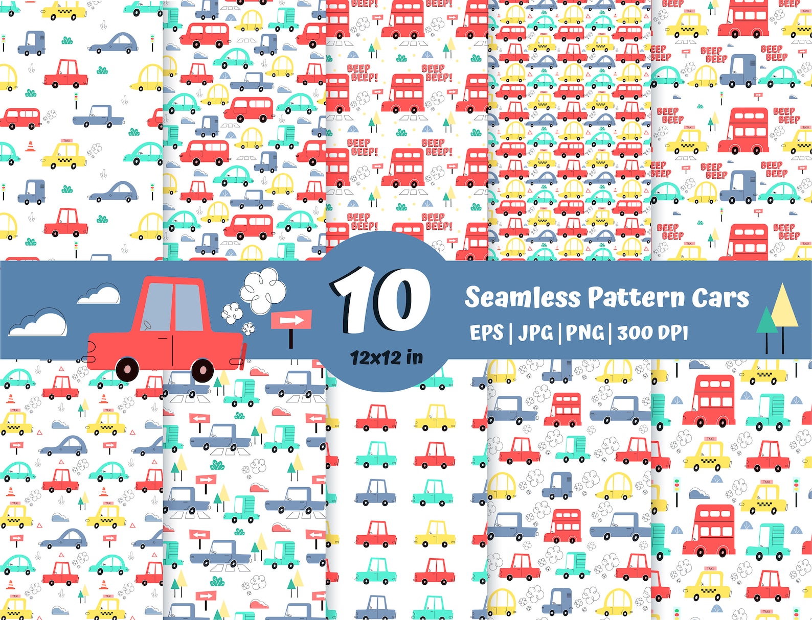 Cars Seamless Pattern, Kids Clip Art, Svg Files, Instant Download, Cars ...