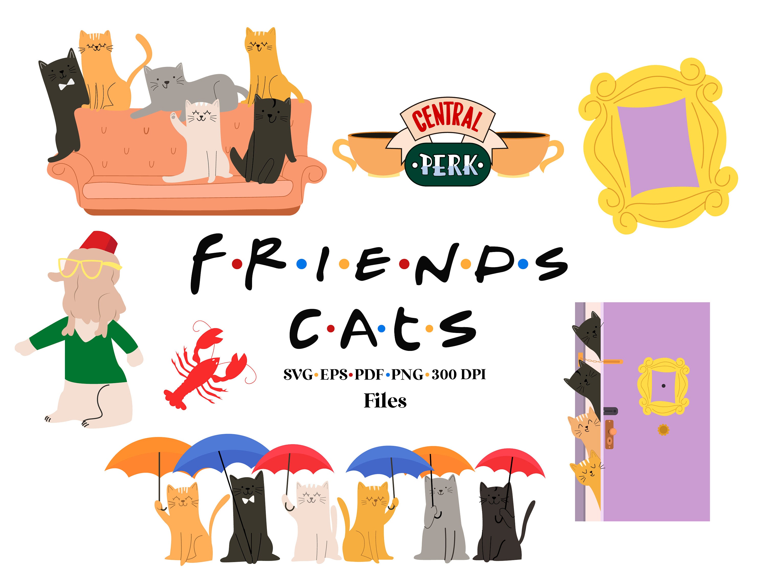 Friends Cats Design, Friends Svg, Clipart Bundle, Svg for Cricut ...