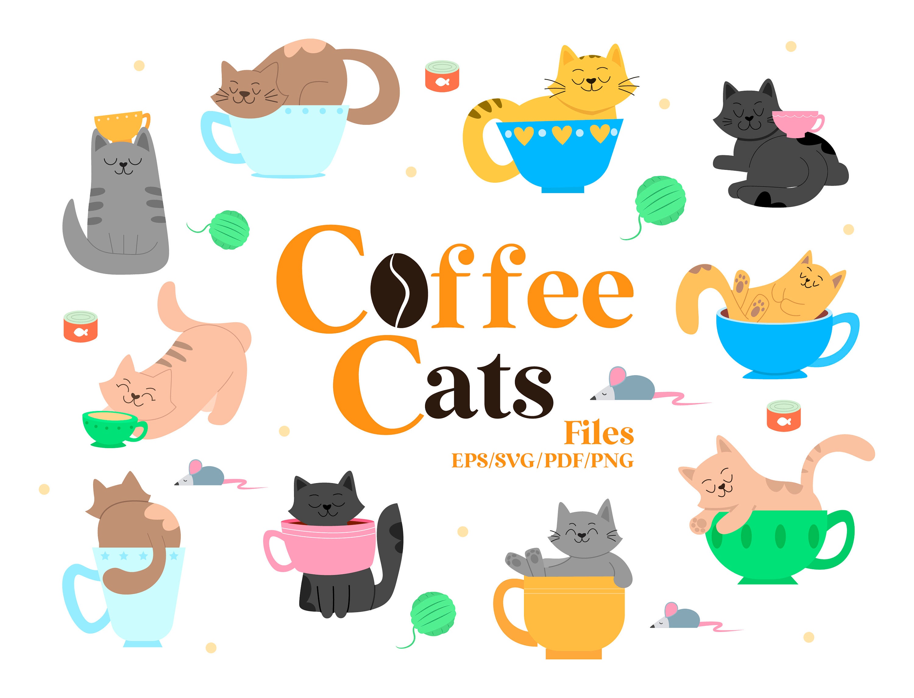 Cats Clipart Bundle, Cute Designs Svg , Cricut Files, Stickers Planner ...