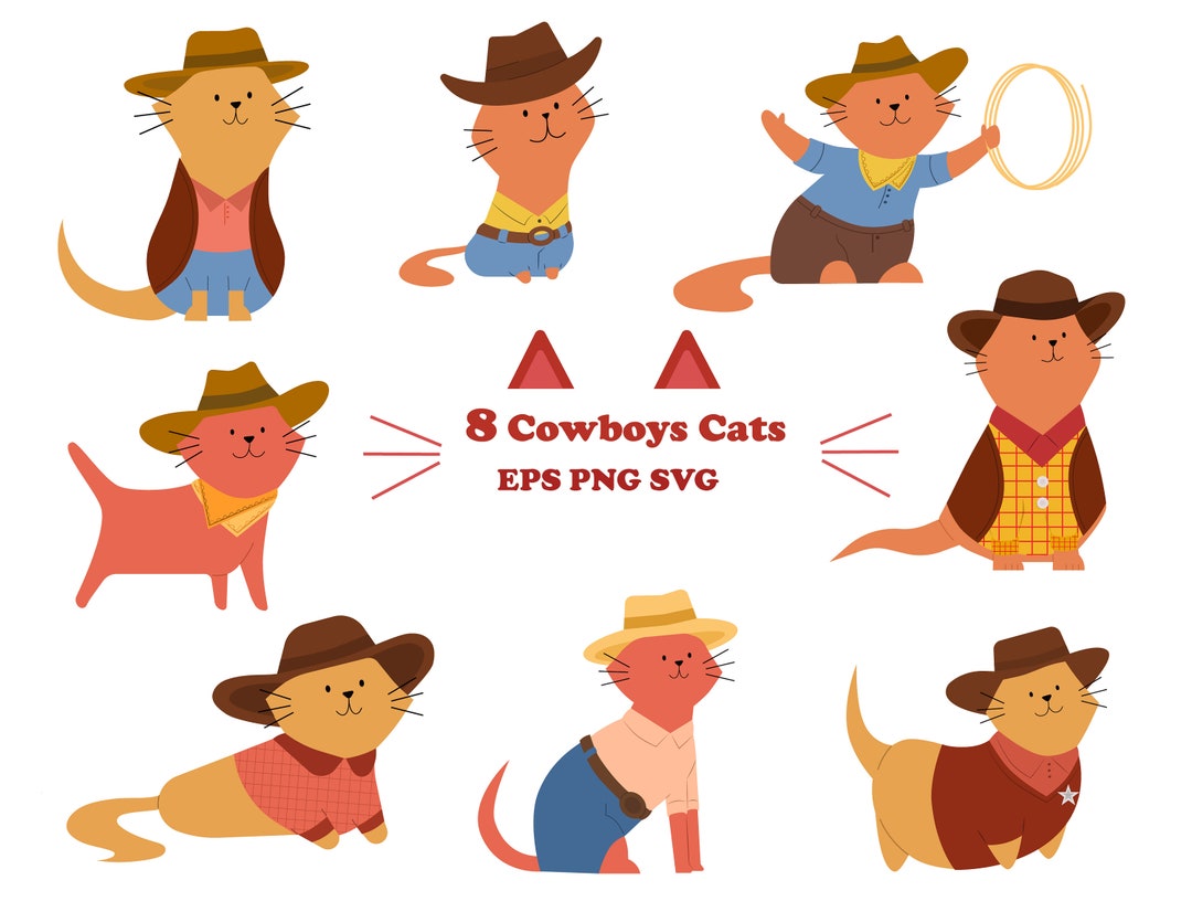 Cats Clipart Design, Cats Designs,svg File, Cowboy Clipart Bundle ...