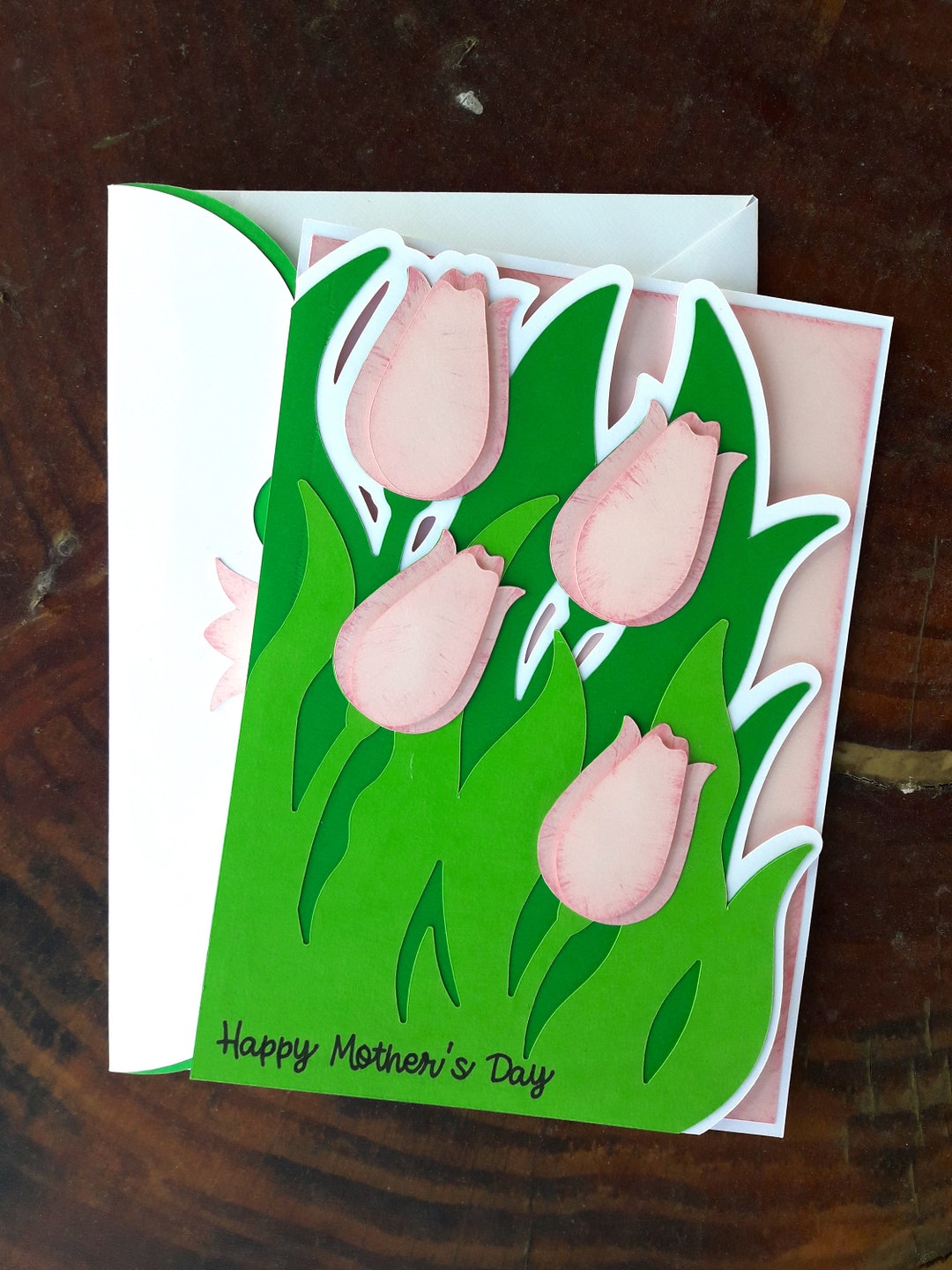 Layered Tulip Greeting Card for Mom, Handmade Mother's Day Card, Pink ...