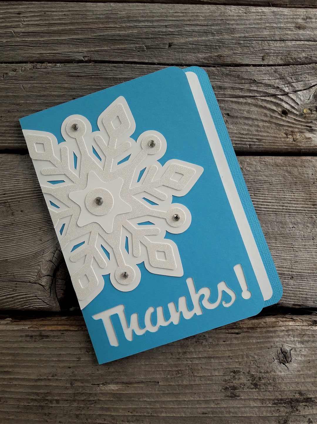 Handmade Snowflake Thank You Card, Holiday Glitter Snowflake, Winter ...