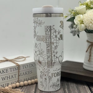 Religious Engraved Bible Tumbler | Handle and Straw | Cup Holder ...