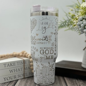 Bible Verses Engraved Tumbler | Cup Holder Friendly Travel Mug | Vacuum ...