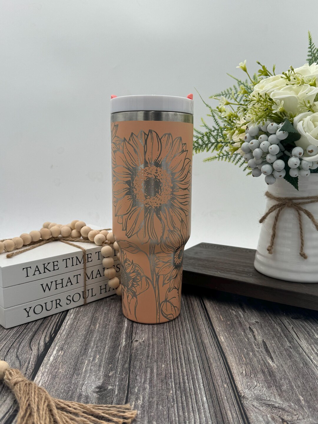 Engraved Sunflower Stainless Steel Tumbler | Floral Travel Mug - Etsy