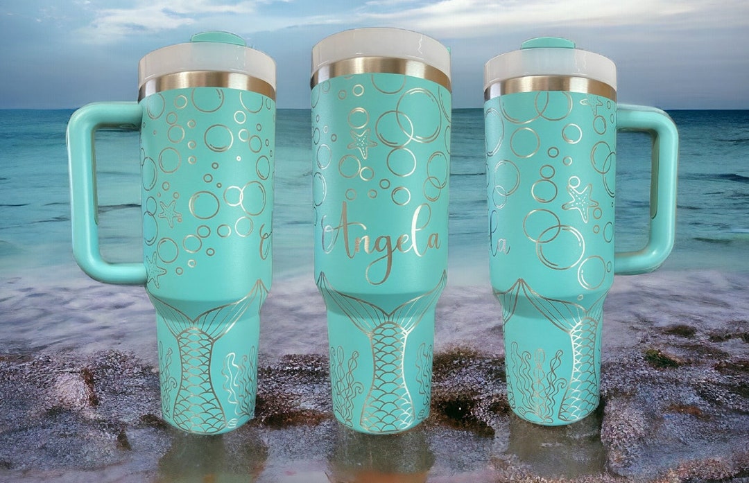Mermaid Fins Engraved Tumbler, Underwater Sea Bubbles, Vacuum Insulated ...