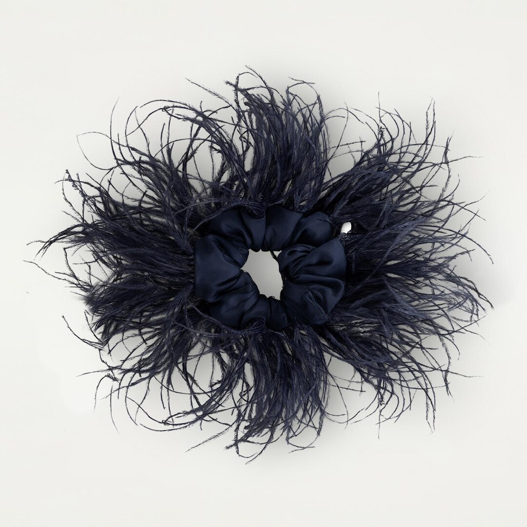 Navy Blue Silk Satin Scrunchie With Ostrich Feathers - Etsy