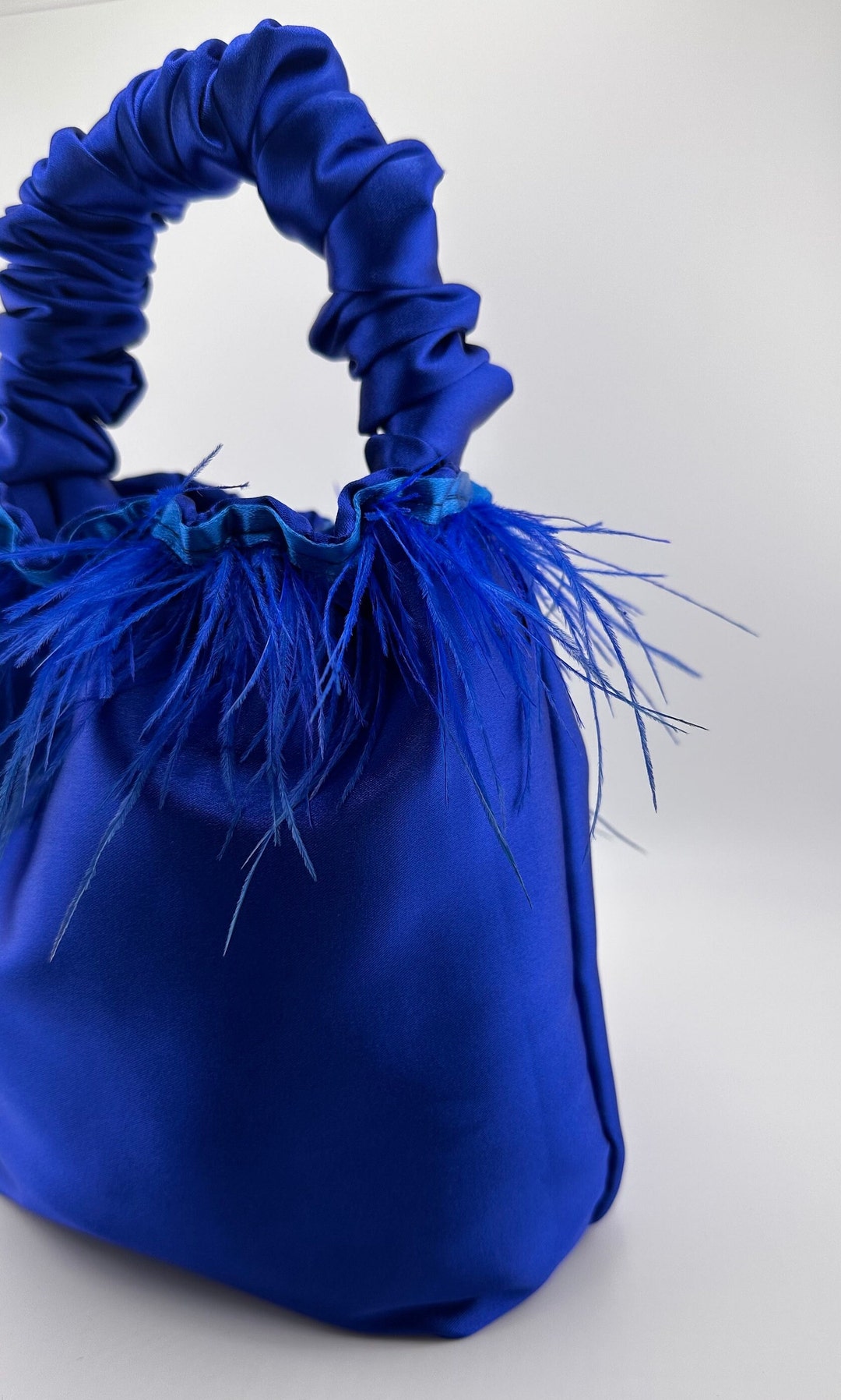 Royal Blue Feather Scrunchie Bag: Handmade Satin Evening Clutch - Etsy
