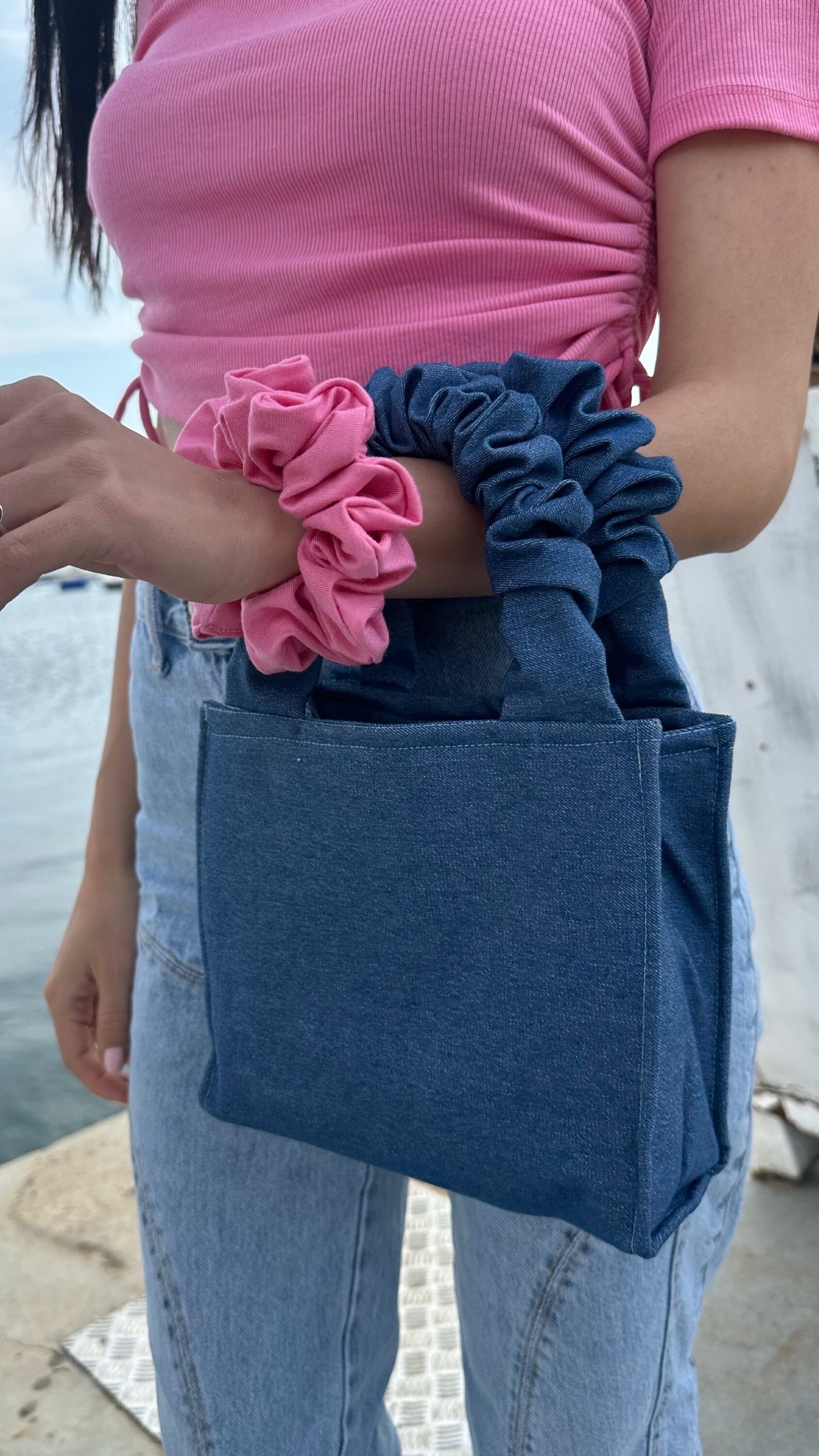 Denim Tote Bag, Light Denim Handbag, Tote Scrunchie Bag, Light Denim ...