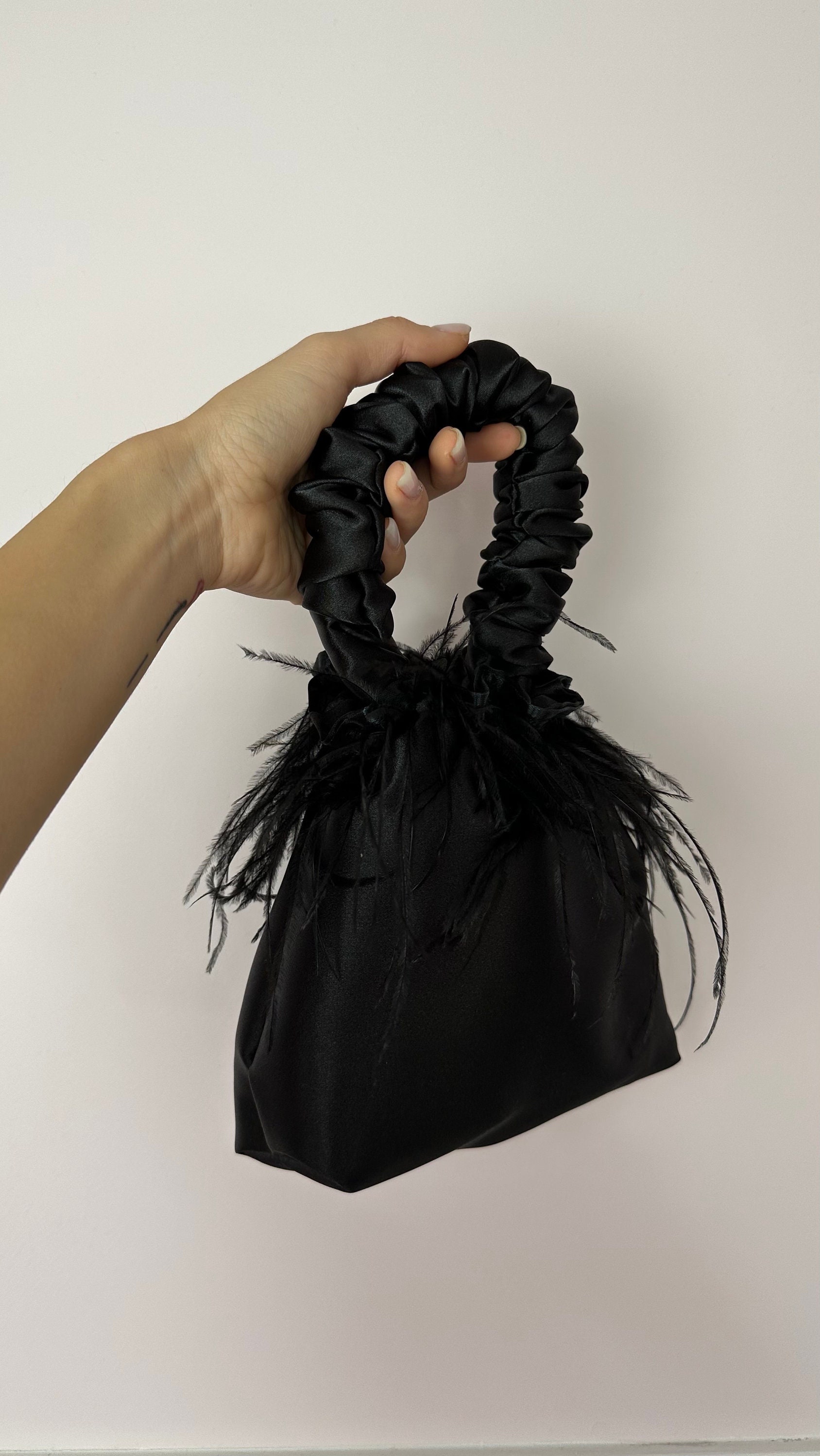 Handmade Satin Scrunchie Bag With Feathers: Evening Clutch - Etsy