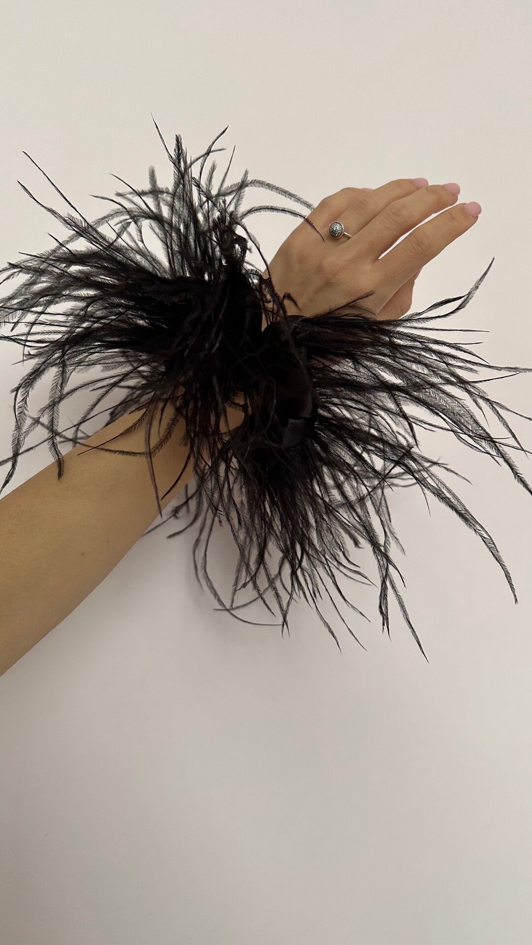 Satin Scrunchie With Ostrich Feathers: Handmade Hair Accessory - Etsy
