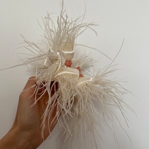 Handmade Ecru Silk Scrunchie: Ostrich Feather Hair Tie - Etsy