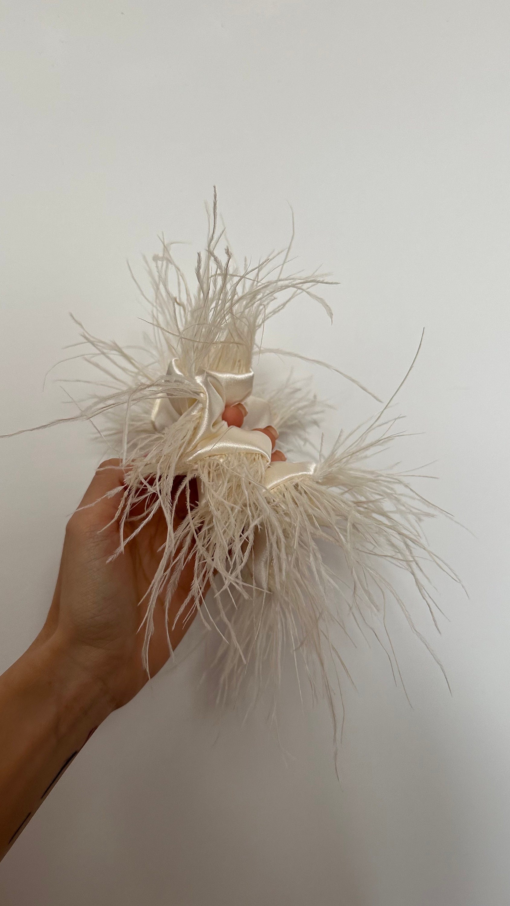 Handmade Ecru Silk Scrunchie: Ostrich Feather Hair Tie - Etsy
