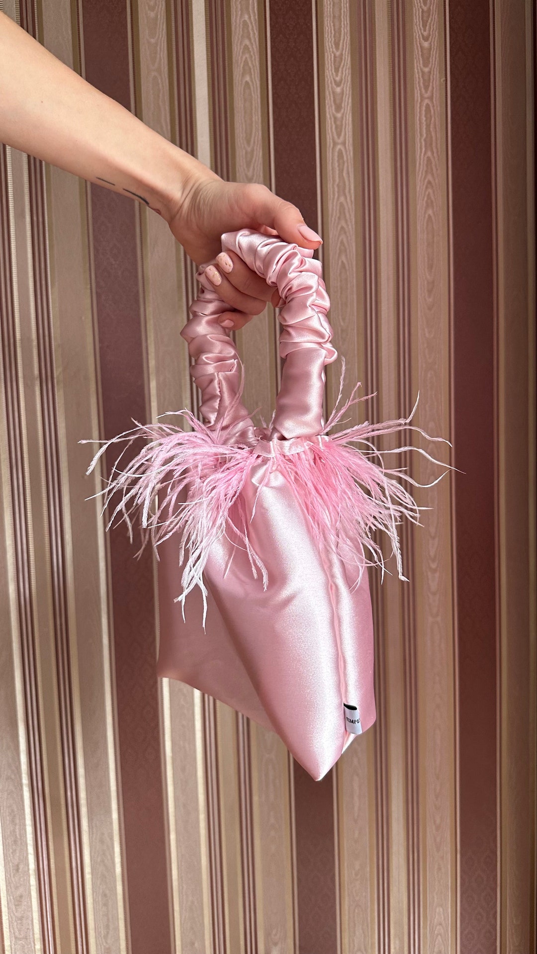 Pink Scrunchie Bag With Feathers, Ostrich Feather Bag, Clutch Bag, Pink ...