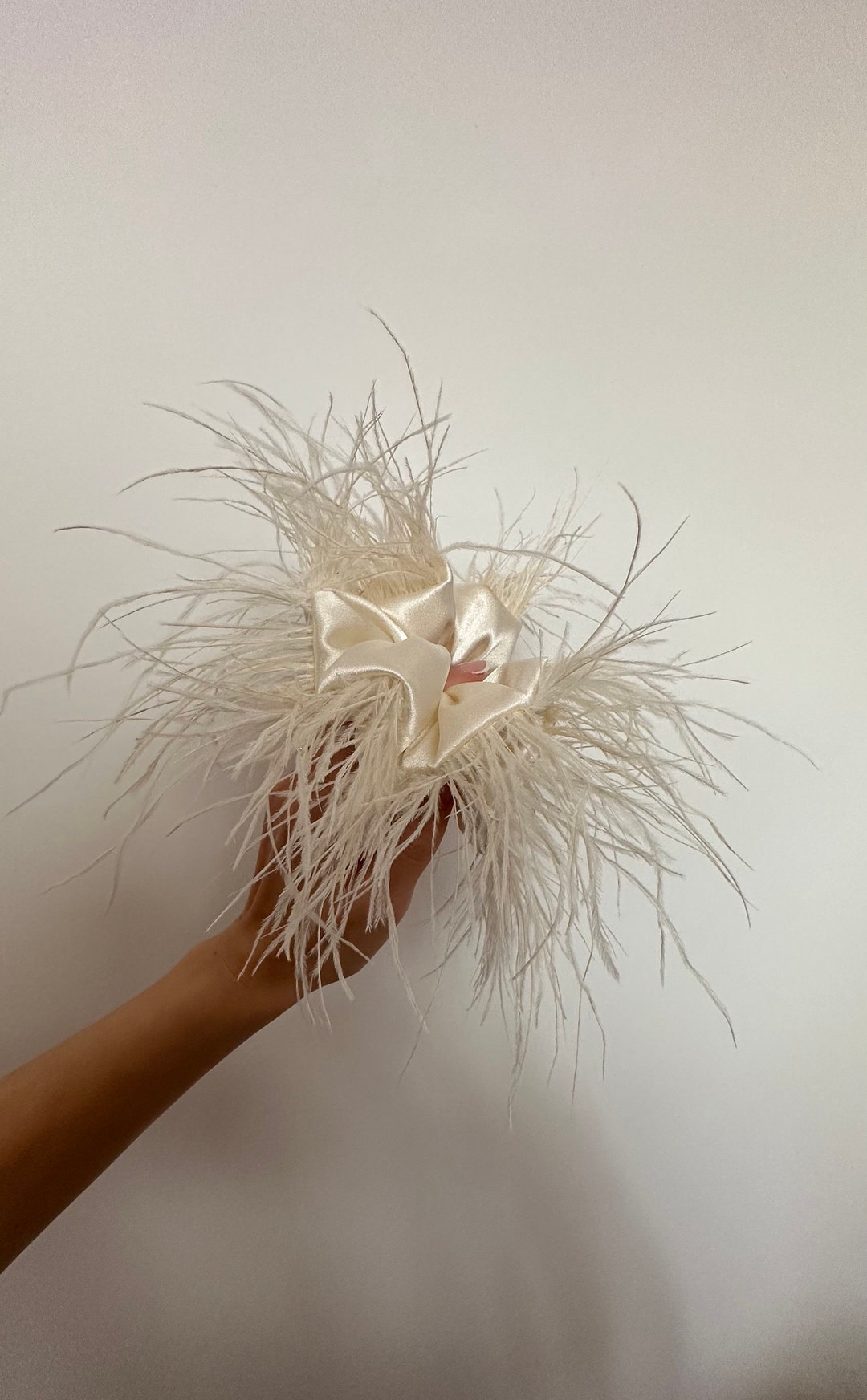 Handmade Ecru Silk Scrunchie: Ostrich Feather Hair Tie - Etsy
