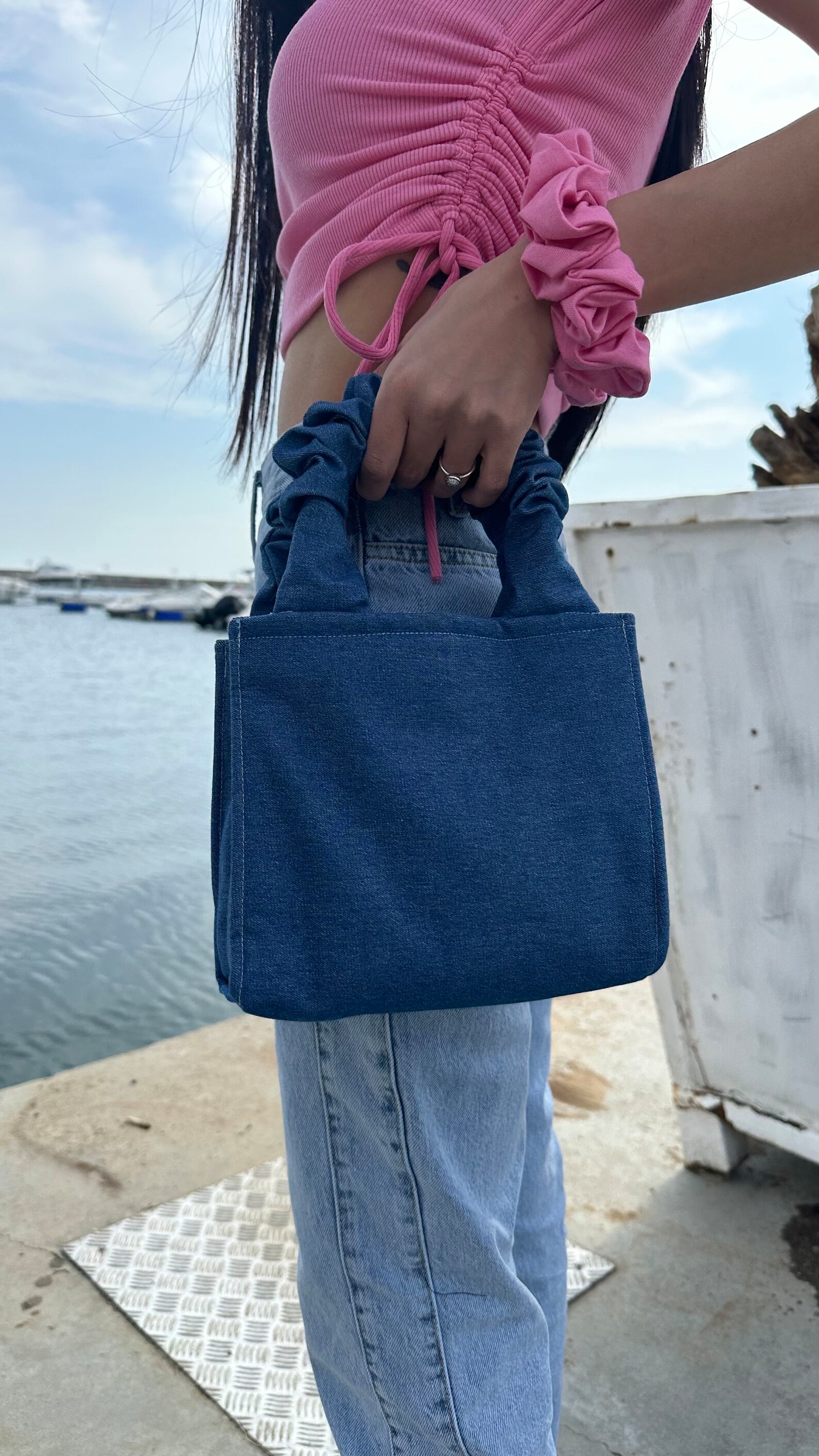 Denim Tote Bag, Light Denim Handbag, Tote Scrunchie Bag, Light Denim ...