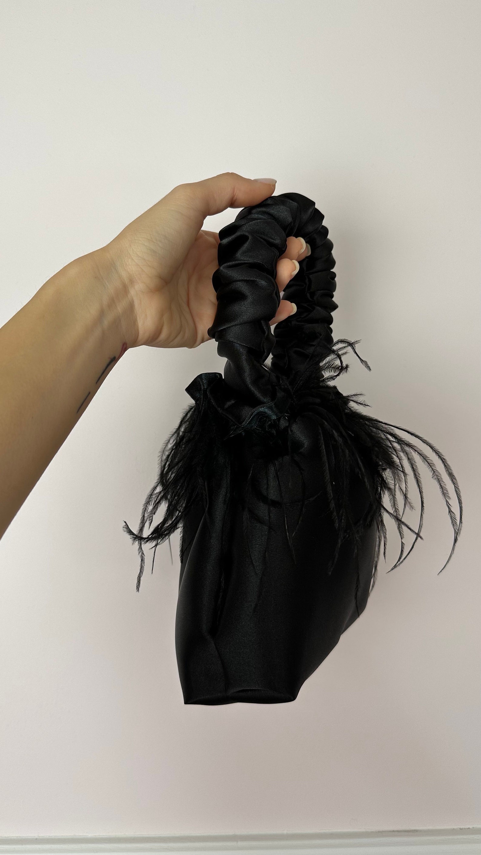 Handmade Satin Scrunchie Bag With Feathers: Evening Clutch - Etsy