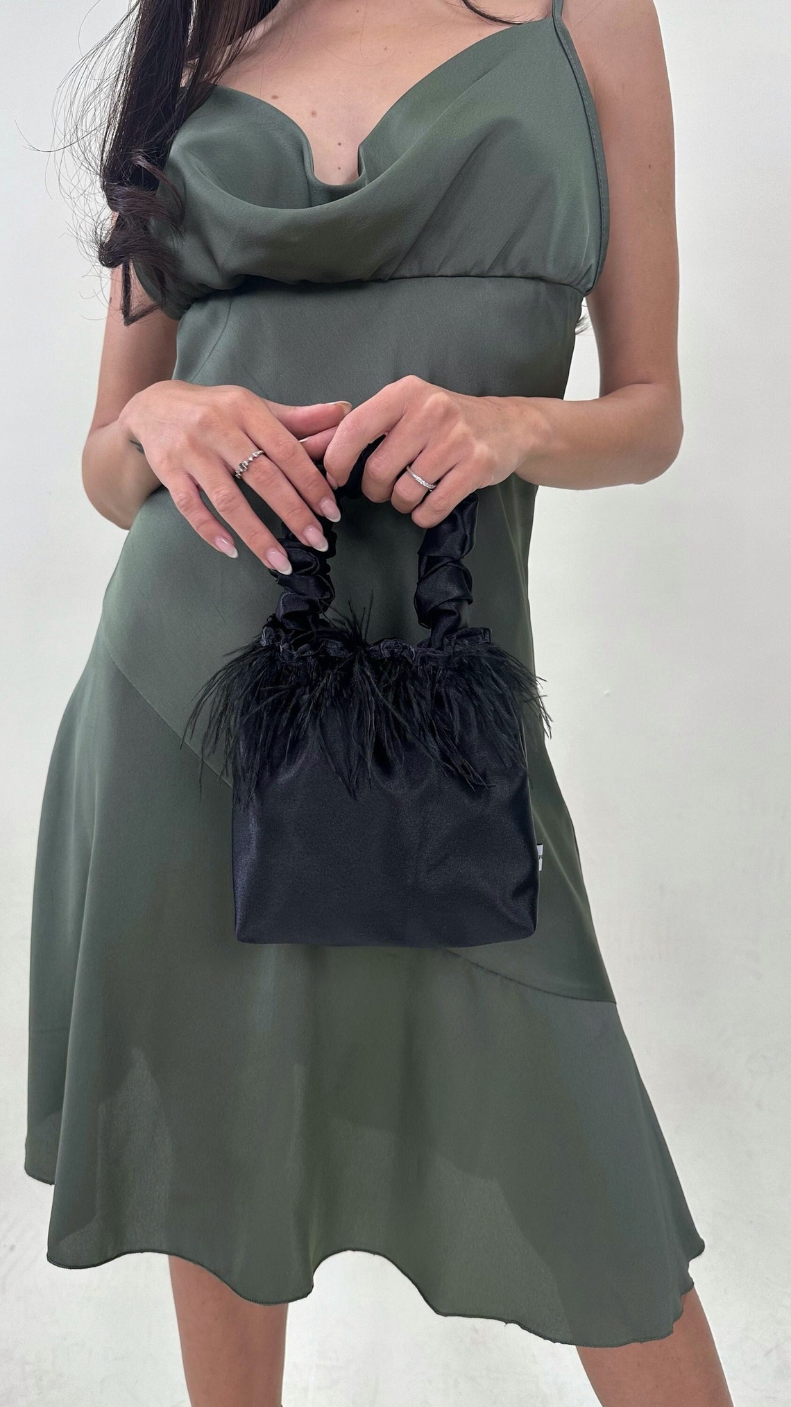 Ostrich Feather Scrunchie Bag: Luxury Satin Purse Charm - Etsy